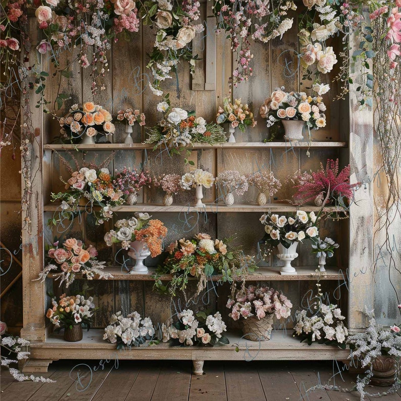Shelf of Flowers Overlay Flowers Background Floral Digital Backdrop ...