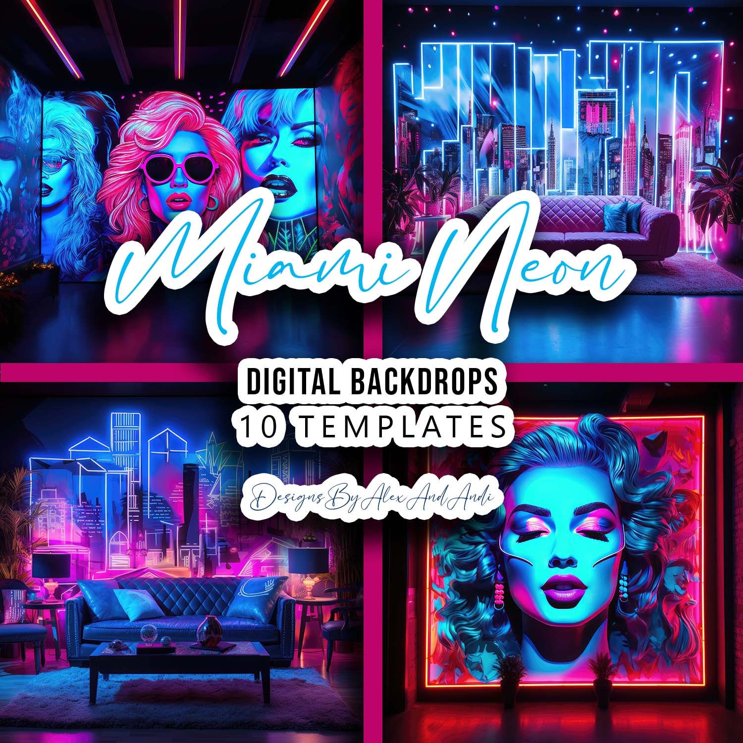 Miami Neon Digital Backdrop Overlay Background Birthday Child Photo ...