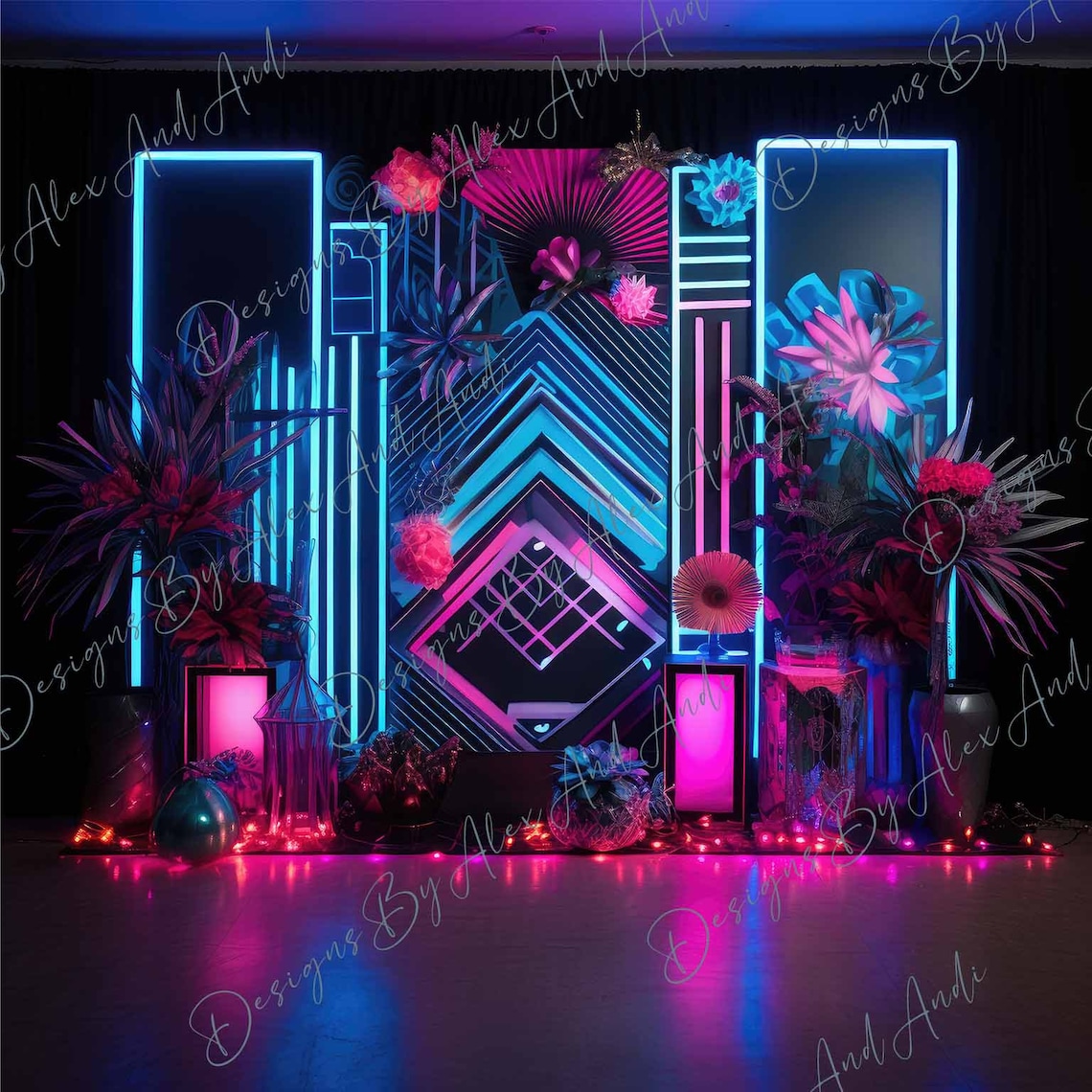 Miami Neon Digital Backdrop Overlay Background Birthday Child Photo ...