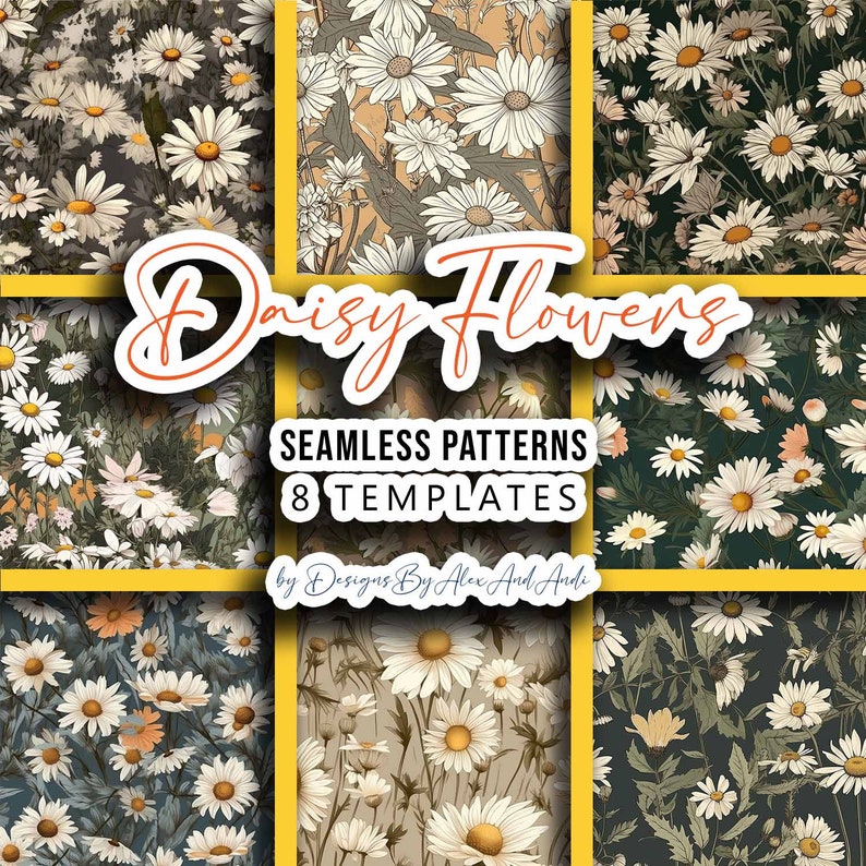 Daisy Flower Seamless Pattern Background Digital Pattern Wall Art ...