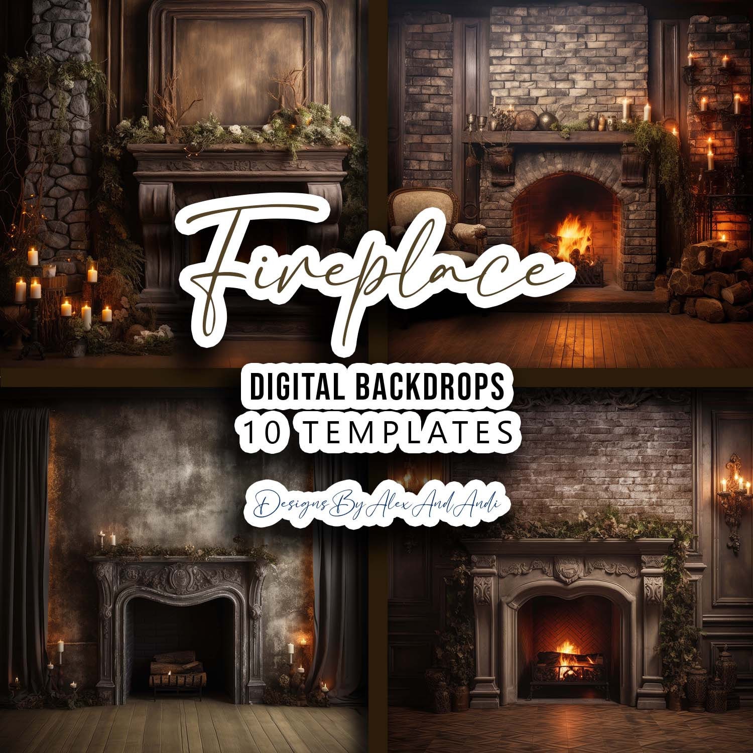 Fireplace Digital Backdrop Overlay Background Holiday Wedding Event ...