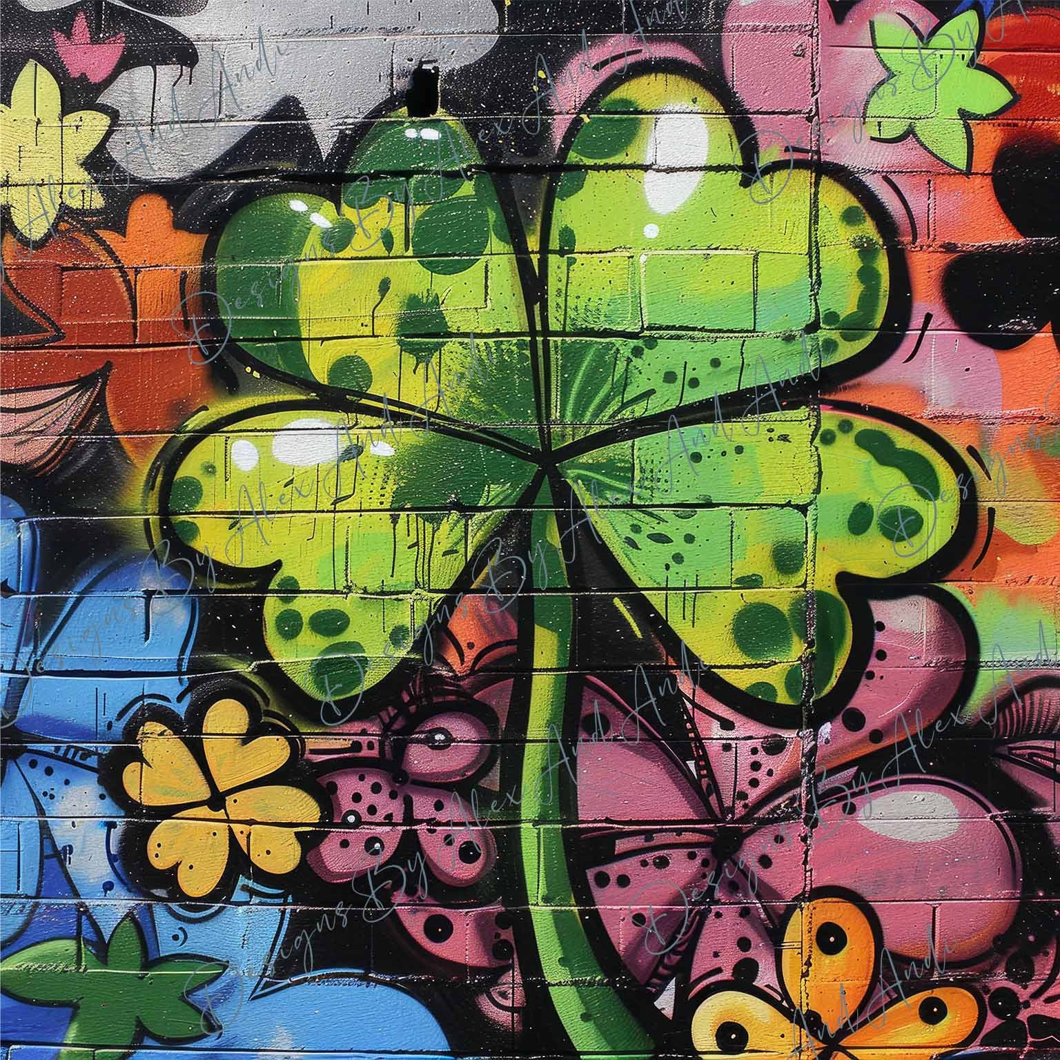 Lucky Charm Graffiti Wall Digital Background Backdrop Overlay Party ...