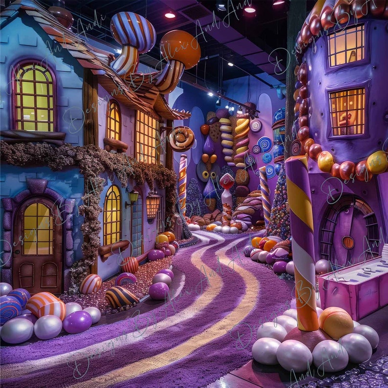 Wonky Candy Factory Digital Backdrop Sweets Backdrop Overlay Birthday ...