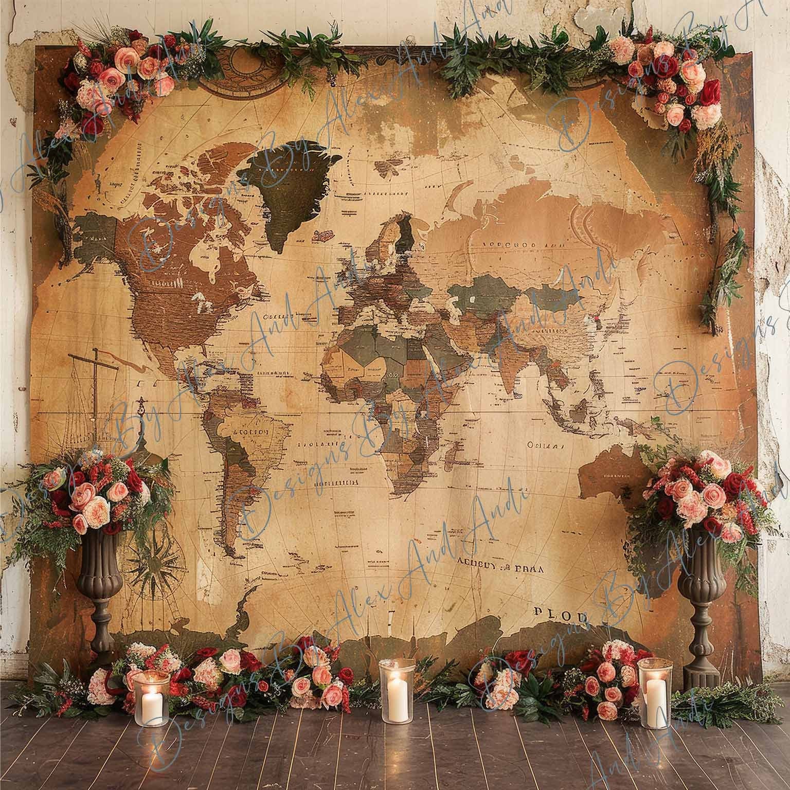 Candle World Map Digital Backdrop Overlay Background Photo Wedding ...