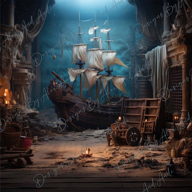 Pirate Ship Prop Backdrop Background Digital Birthday Child Photo Shoot ...