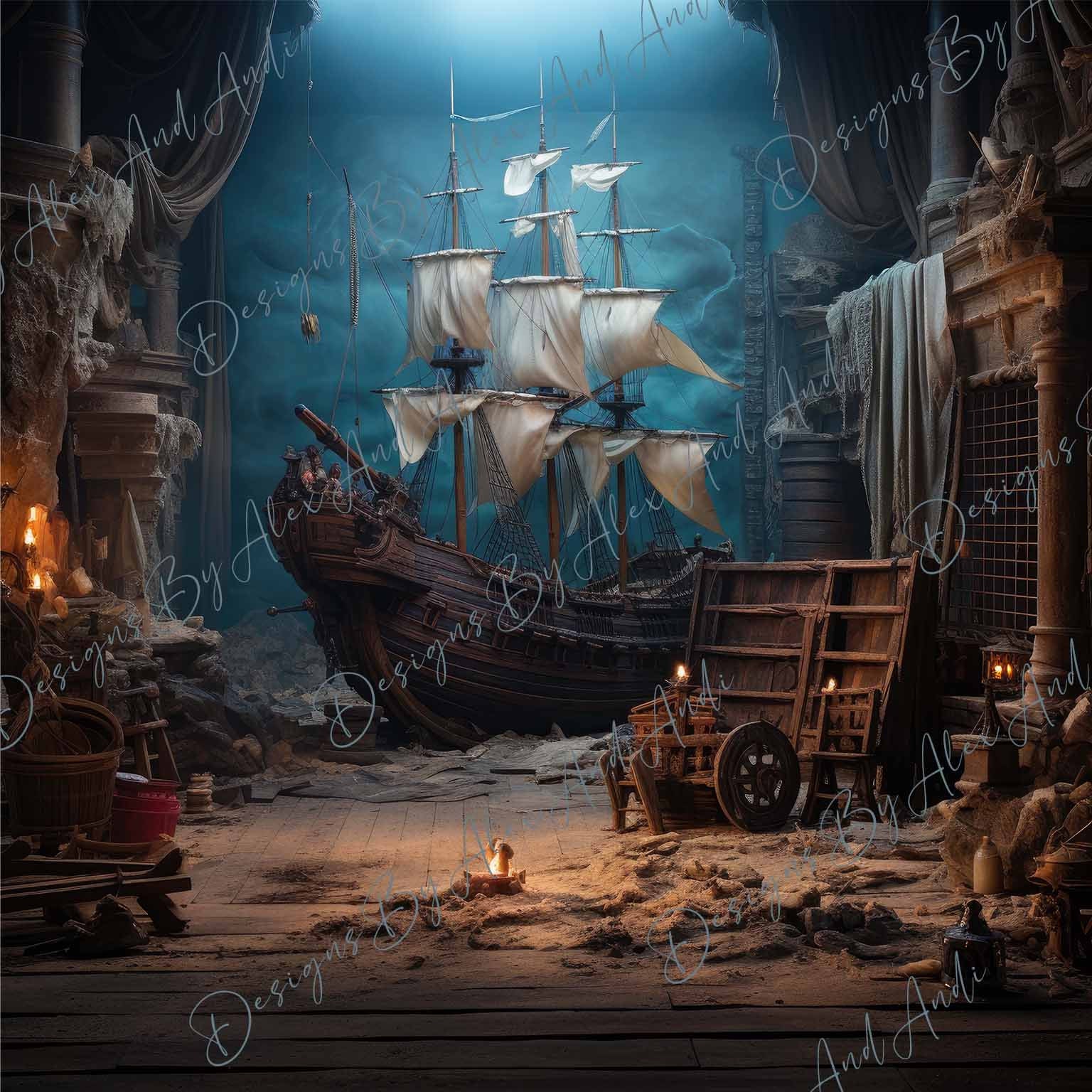 Pirate Ship Prop Backdrop Background Digital Birthday Child Photo Shoot ...