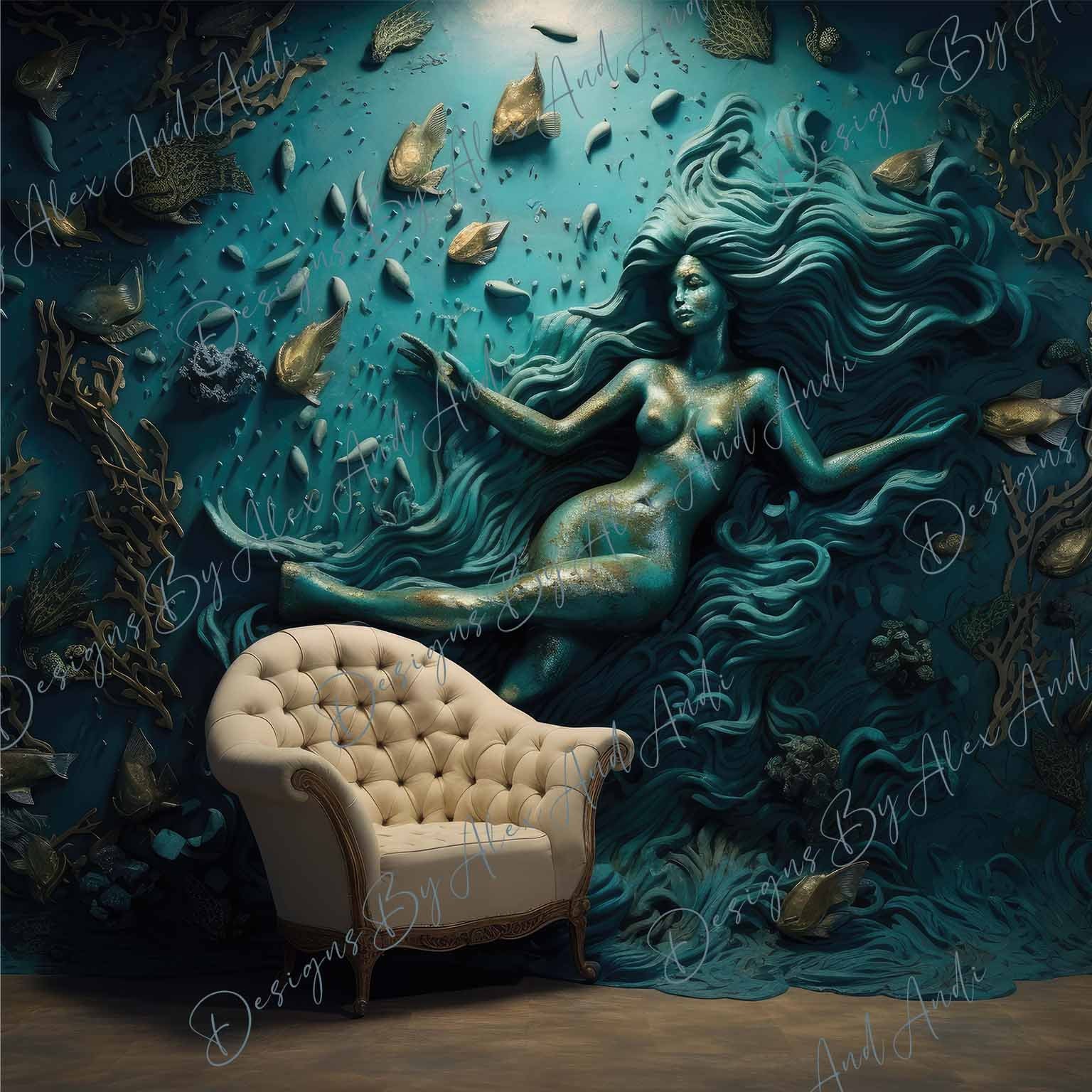 Mermaid Digital Backdrop Overlay Background Wedding Birthday Child ...