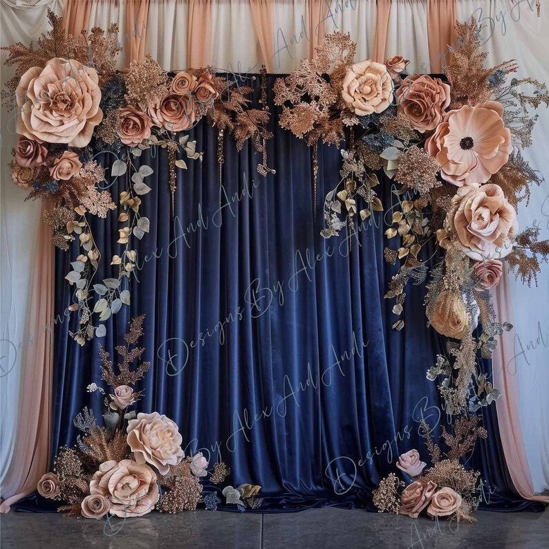 Navy Rosegold Studio Photo Wedding Background Floral Bridal Overlay ...
