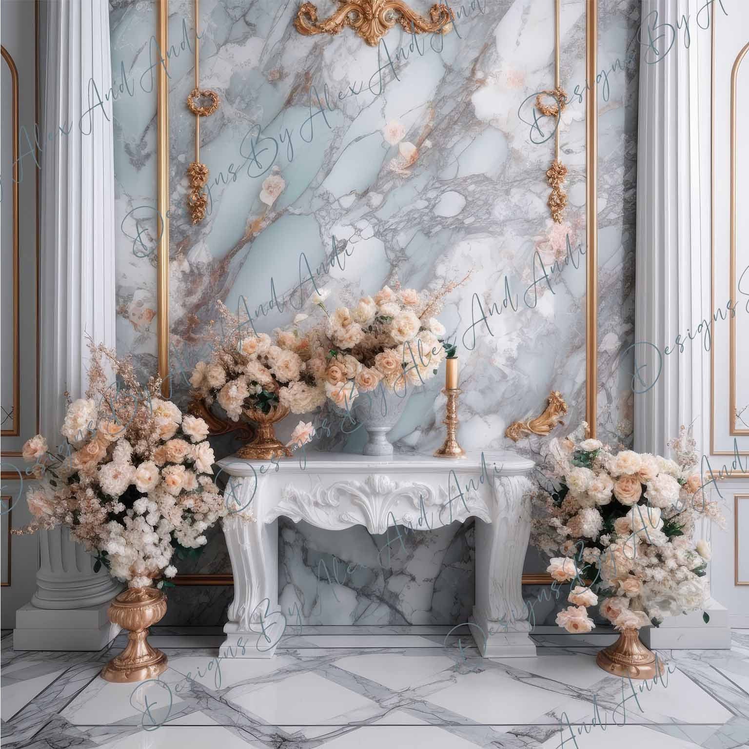 Marble Floral Room Backdrop Background Wedding Digital Photo - Etsy