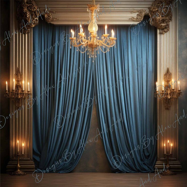 Candle Blue Drapery Digital Backdrop Overlay Background Photo Shoot ...