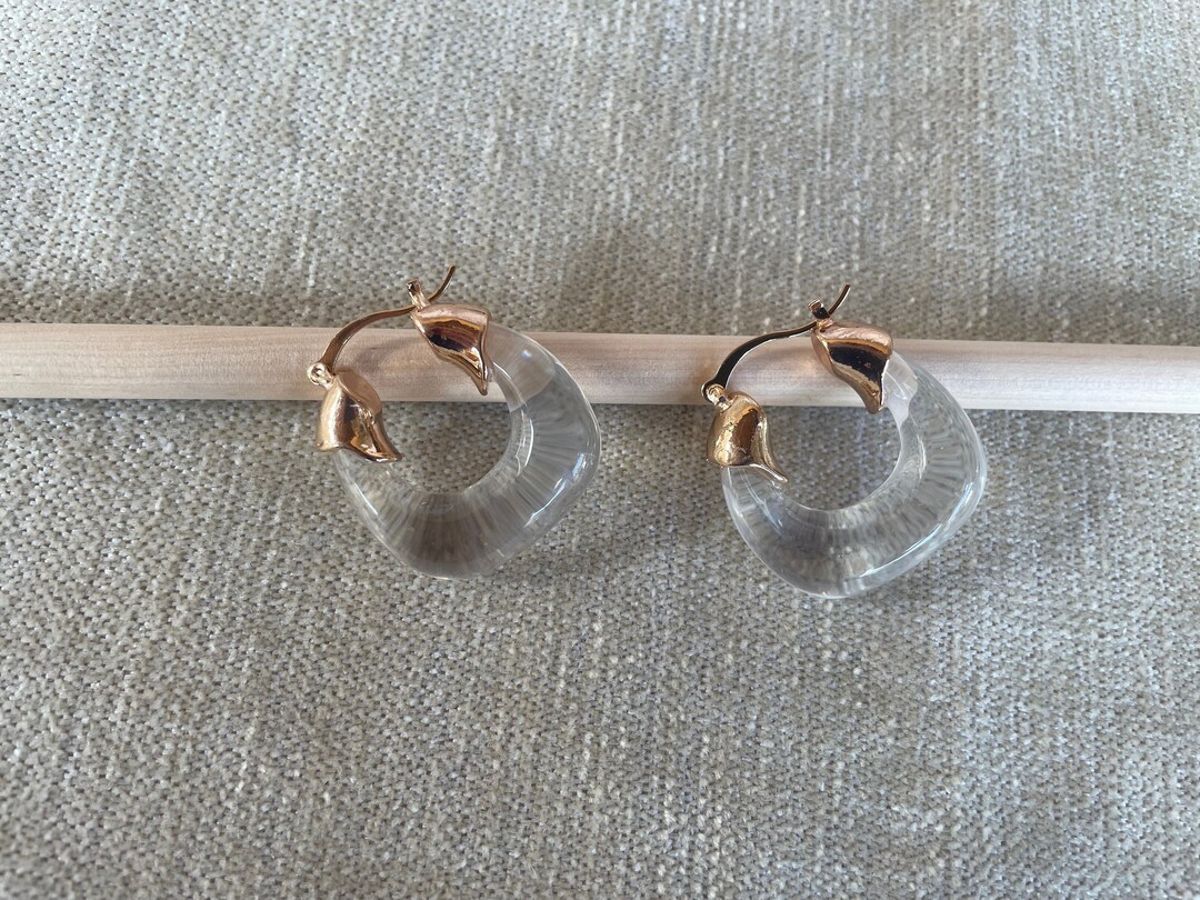 Gold Chunky U Hoop Earrings, Clear Transparent Earrings, Gold Hoops ...