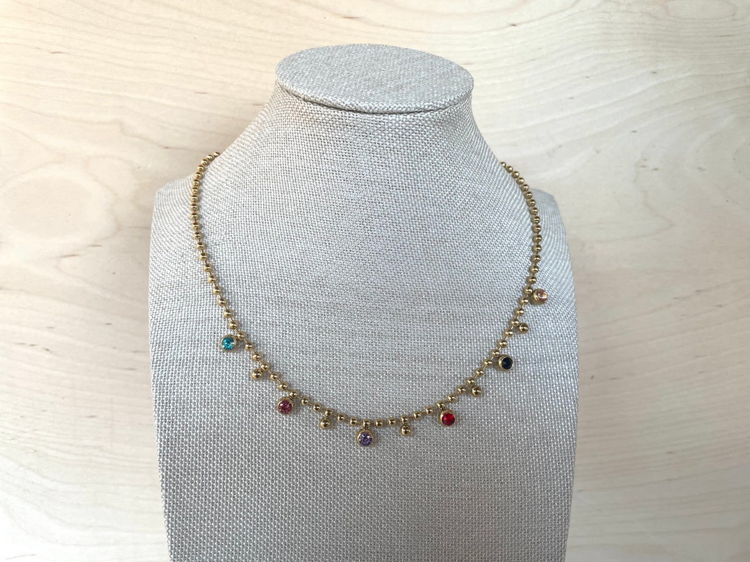 Gold Dot Chain Necklace Mix Coloured Zircons Dangle - Etsy