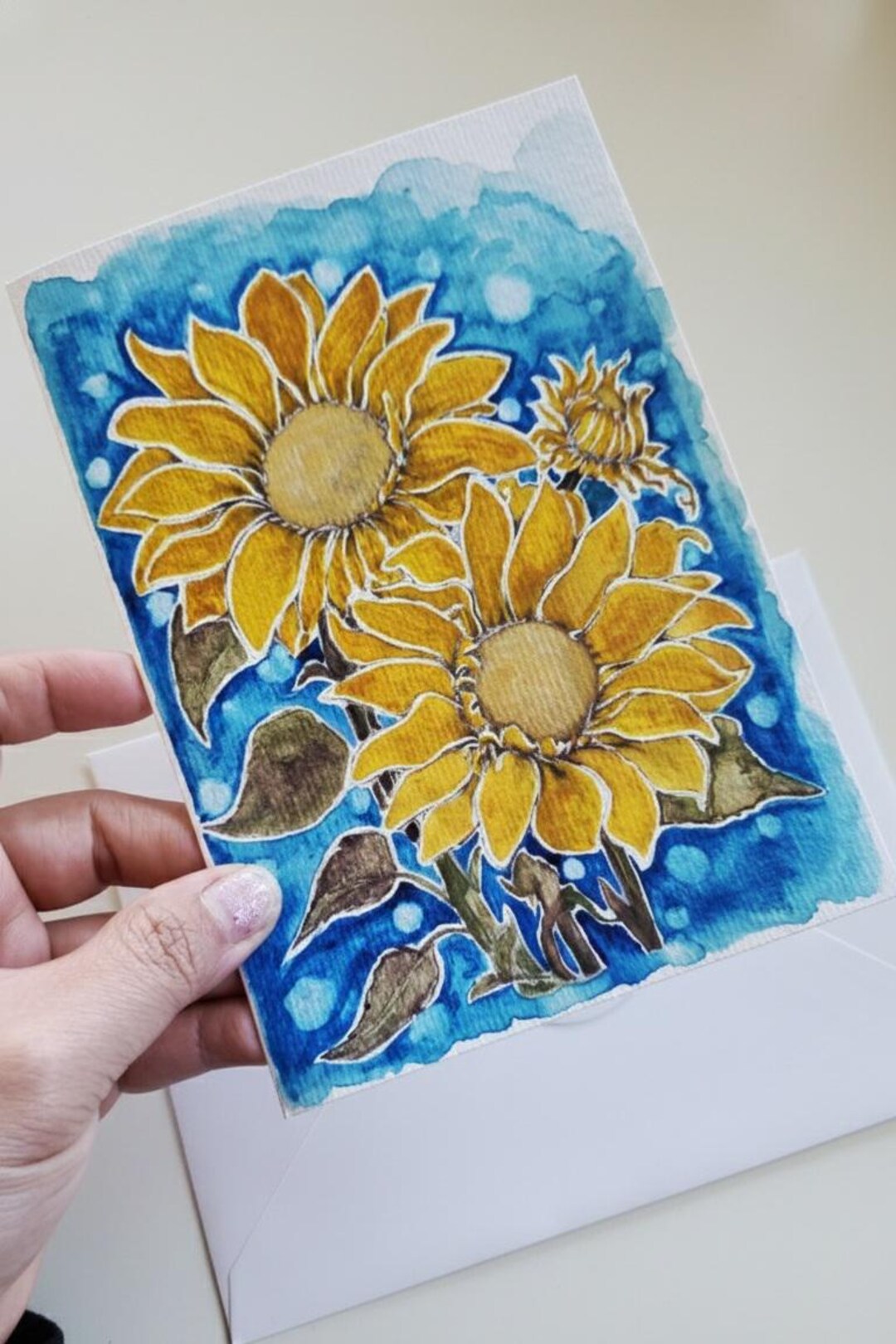Hand-painted Flower Design in Original Watercolor. Blank Inside for ...