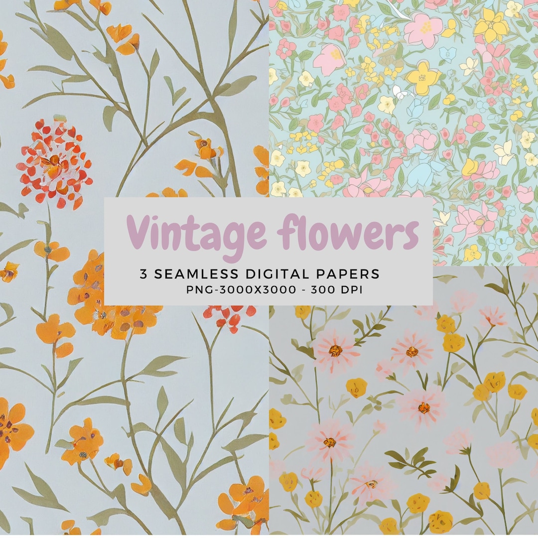Vintage Flowers Digital Papers Pastel Seamless Patterns With Small ...