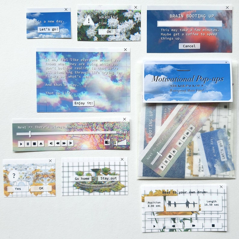 Motivational Pop-ups Sticker Pack | Vaporwave PC Window Stickers - Etsy
