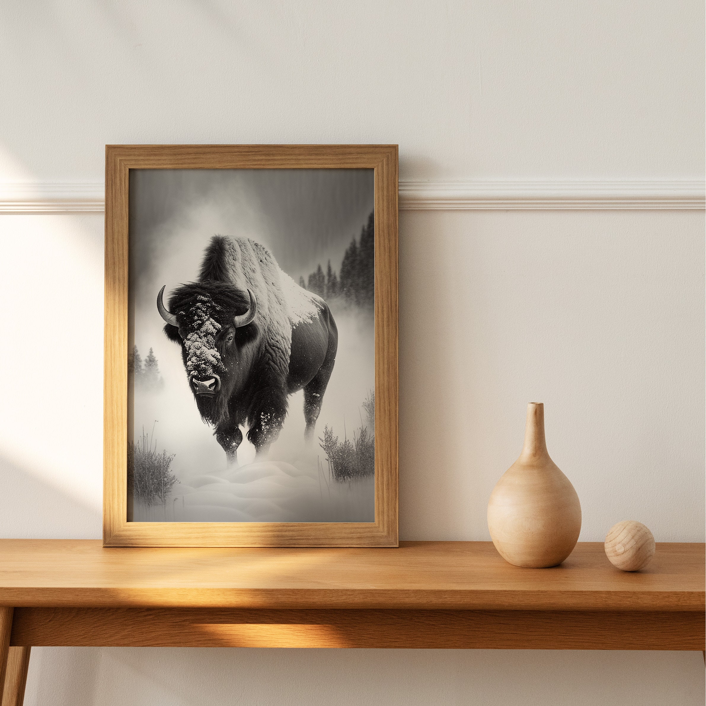 Black and White Bison Print Rustic Decor Monochrome Bison Artwork for ...
