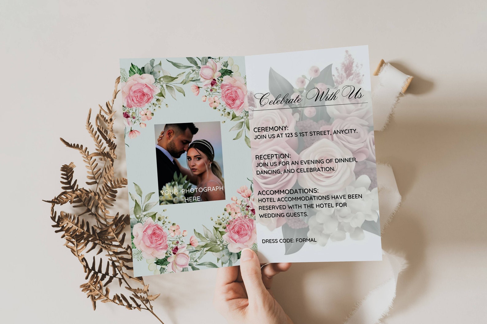 Printable Wedding Invitation Set With Floral Pattern, Simple Editable ...