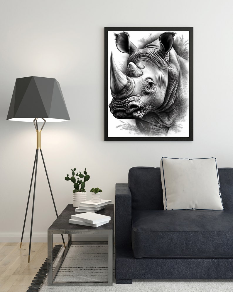 Black and White Rhino Print Rhino Wall Art Wildlife Art Print - Etsy