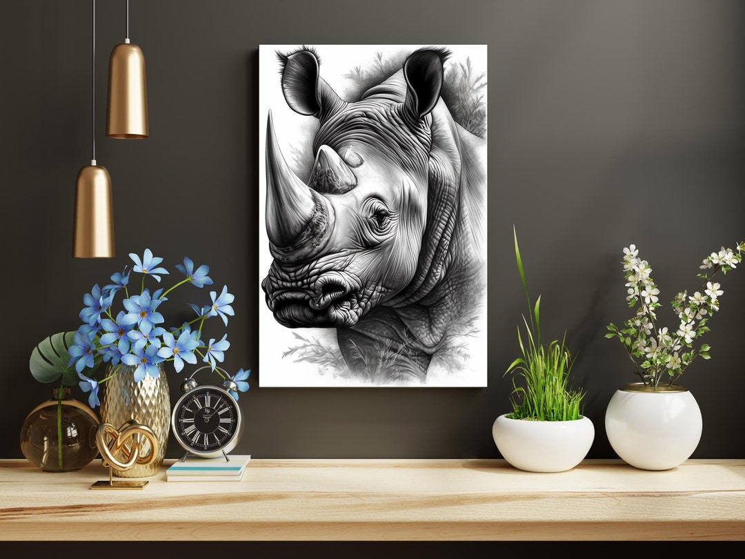 Black and White Rhino Print Rhino Wall Art Wildlife Art Print Black and ...