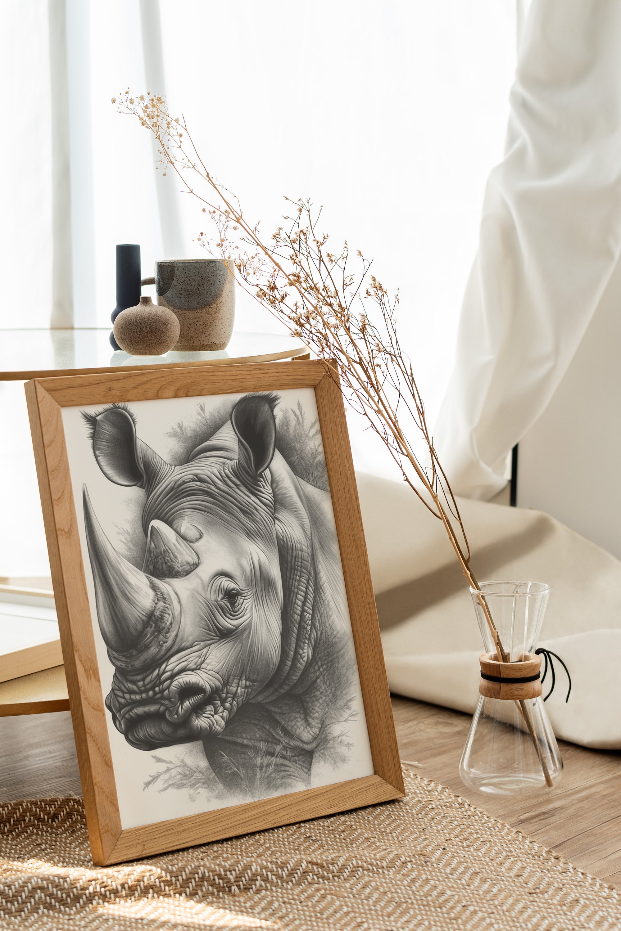 Black and White Rhino Print Rhino Wall Art Wildlife Art Print - Etsy