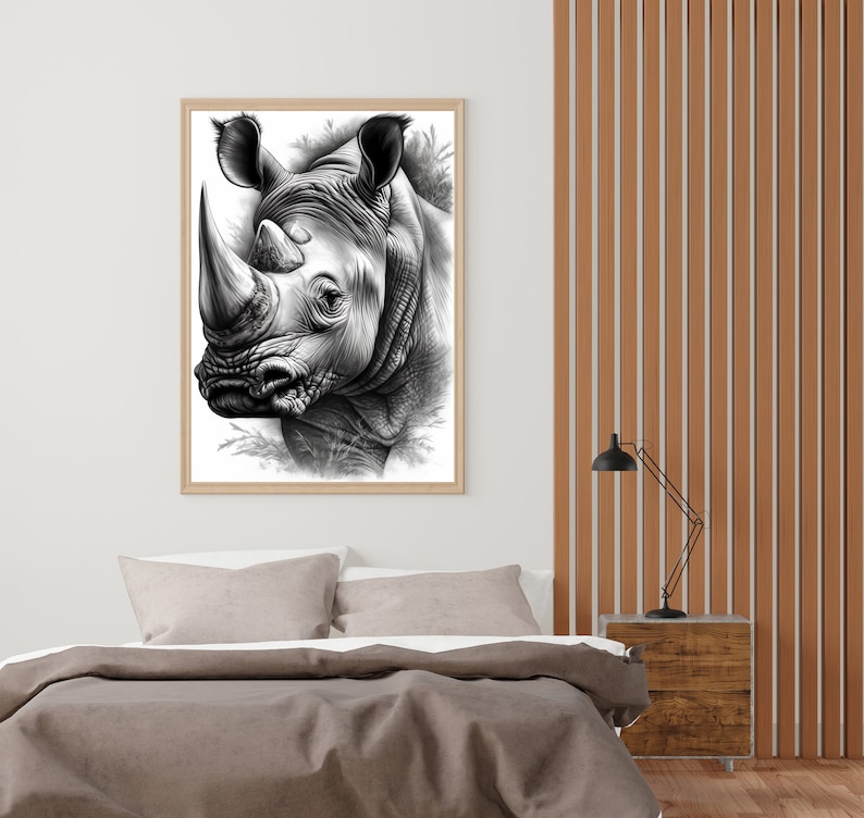 Black and White Rhino Print Rhino Wall Art Wildlife Art Print - Etsy