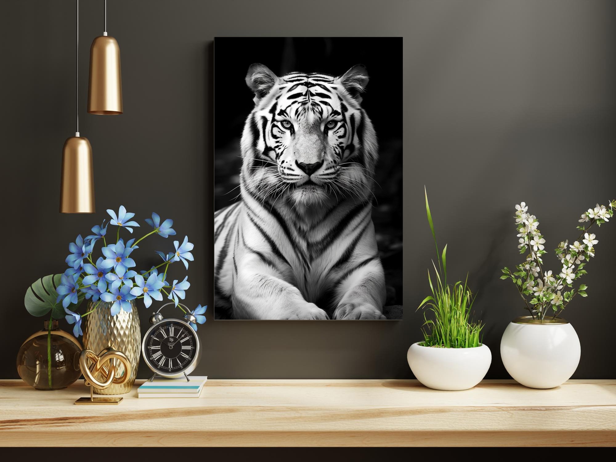 Black and White Tiger Print Tiger Wall Art Decor Monochrome Tiger Art ...