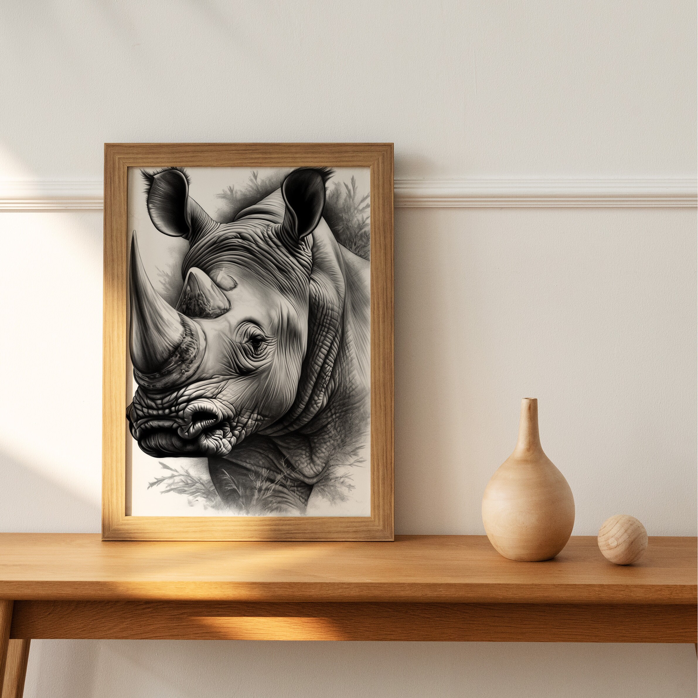 Black and White Rhino Print Rhino Wall Art Wildlife Art Print - Etsy