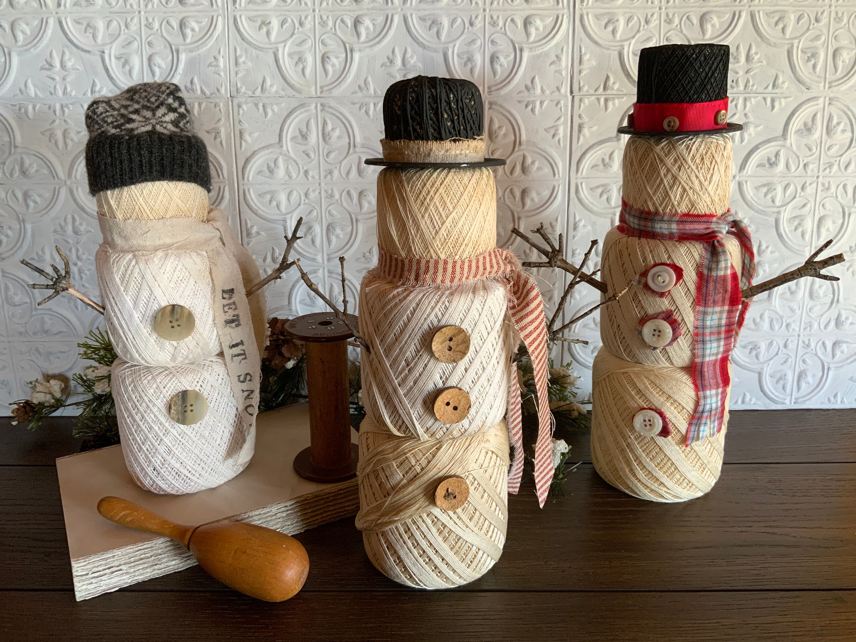 Snowman Crochet Spool, Christmas Decor, Winter Decor, Vintage Crochet ...