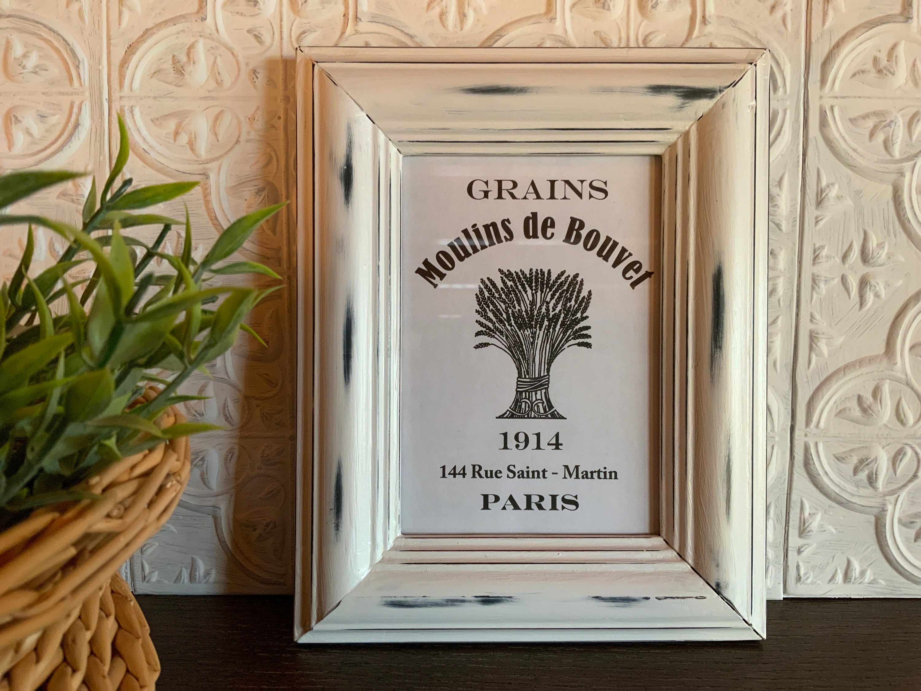 French Grain Sack Framed Art, Distressed White Wood, Kitchen Decor - Etsy