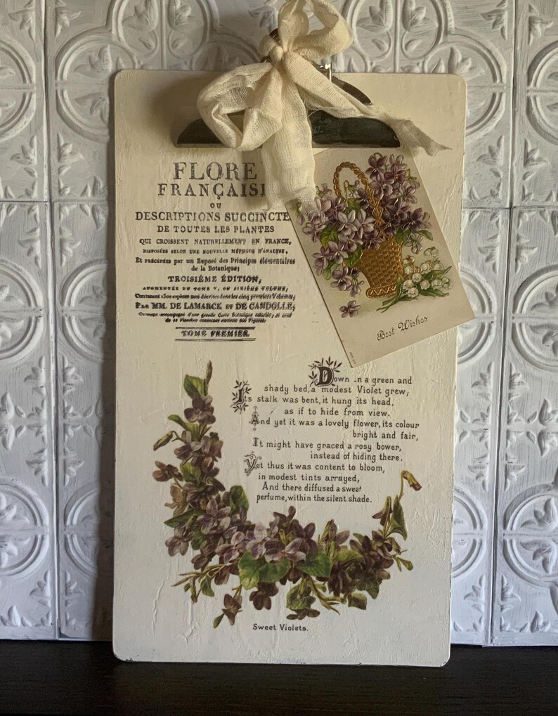 Sweet Voilets Shabby Chic French Country Clipboard, Upcycled Decorative ...