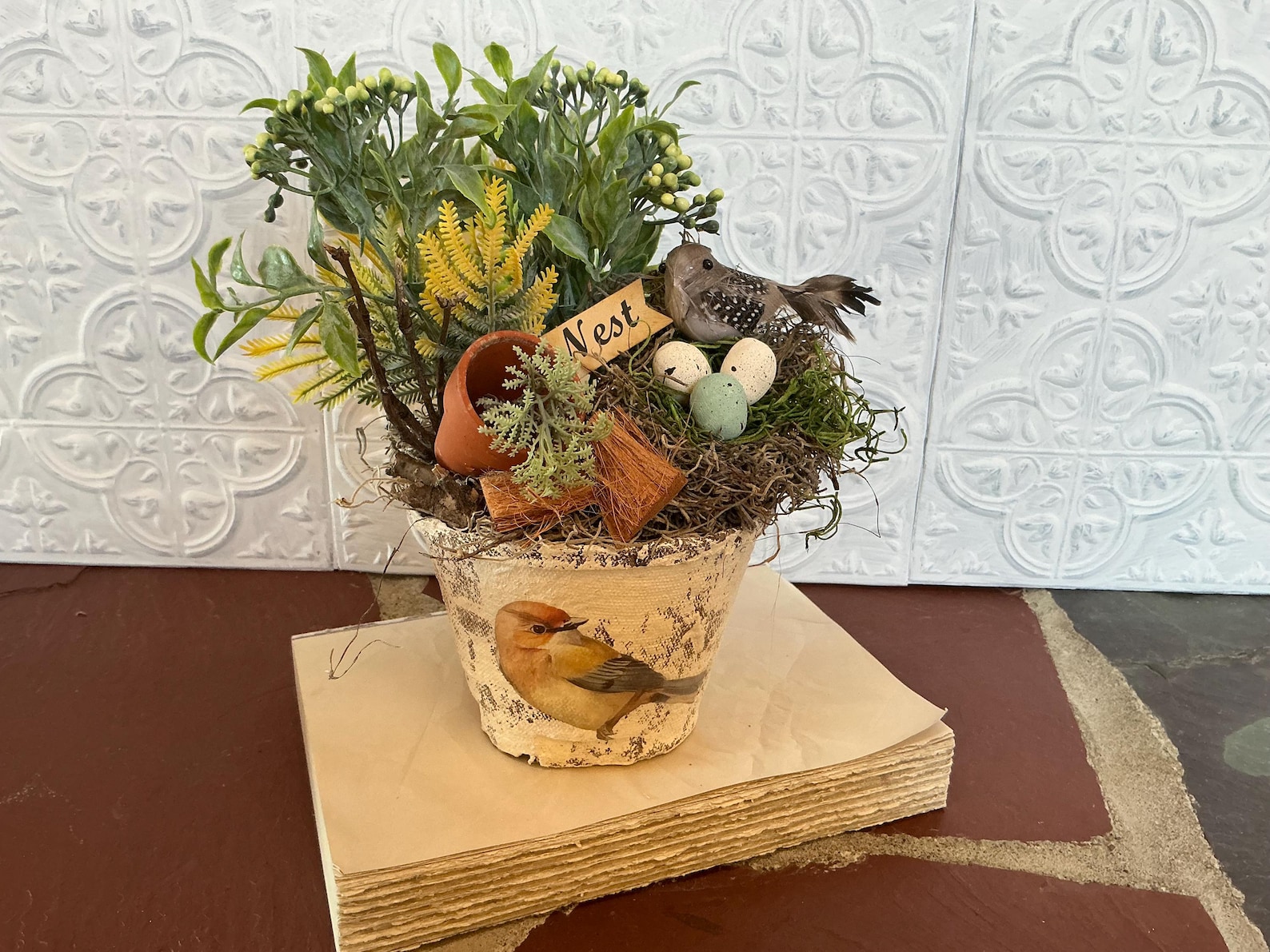Bird Themed Spring Birds Nest Arrangement in Peat Pots Spring Bird Nest ...