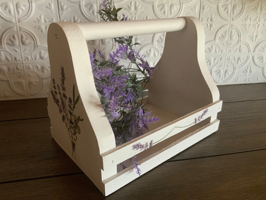 Wood Caddy, Lavender Caddy, Kitchen Decor, Decorative Organizer, French ...