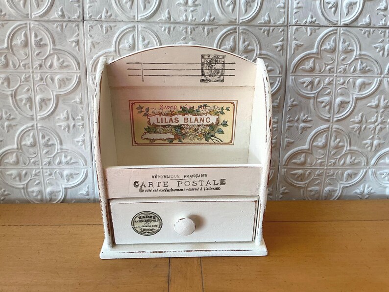 Postage Stamp Mail Organizer With Drawer, Kitchen Decor, French Country ...