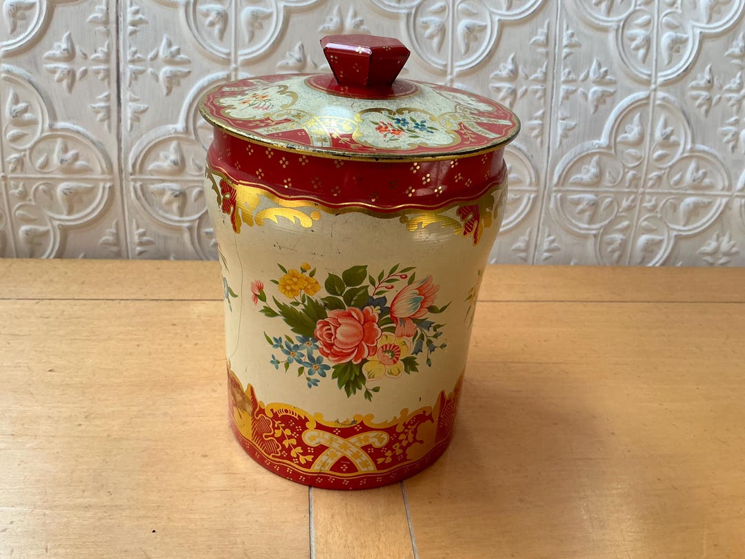 Vintage Rose Floral Storage Canister, Tin Made in England, Bath and ...