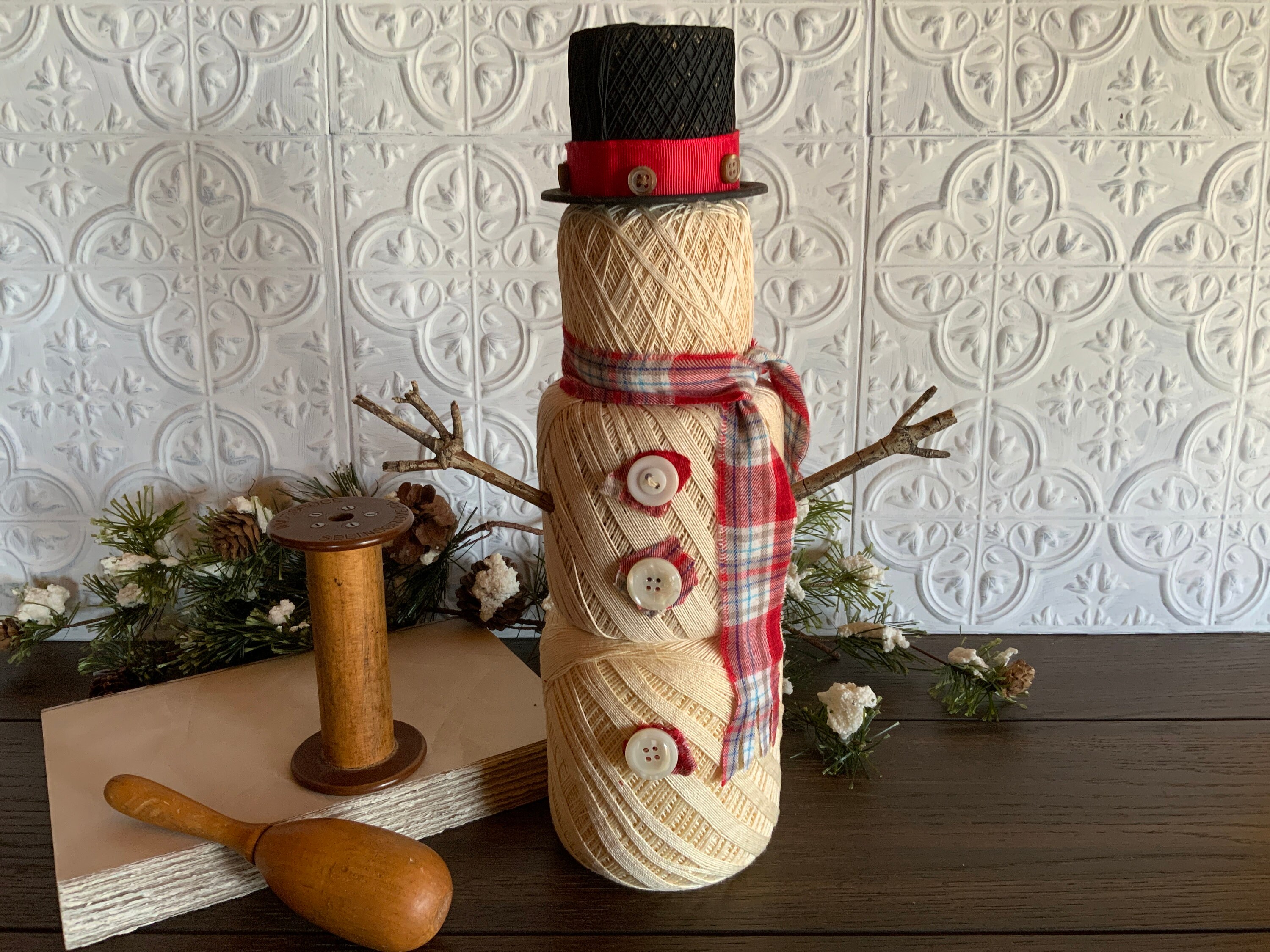Snowman Crochet Spool, Christmas Decor, Winter Decor, Vintage Crochet ...