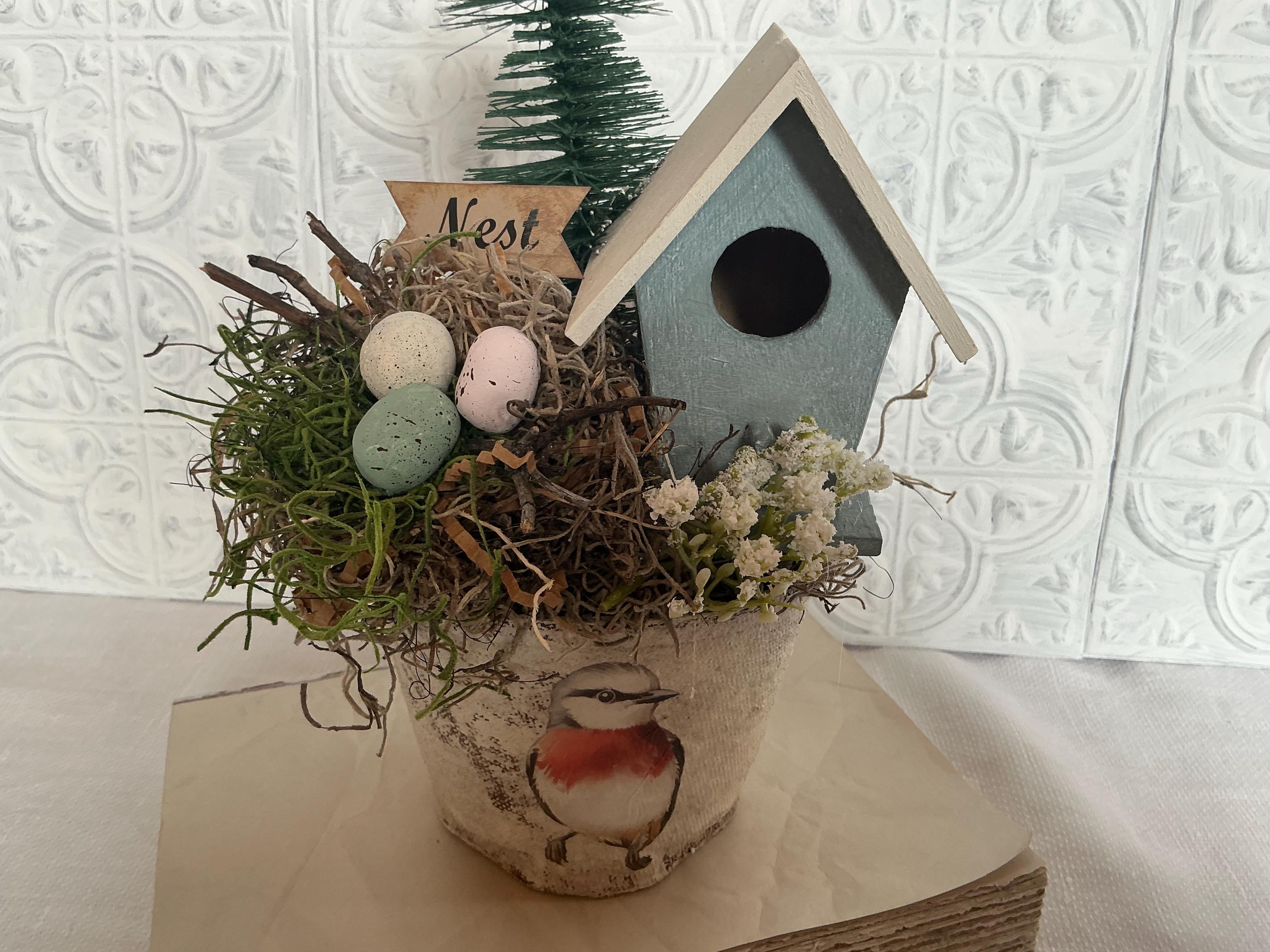 Bird Themed Spring Birds Nest Arrangement in Peat Pots Spring Bird Nest ...