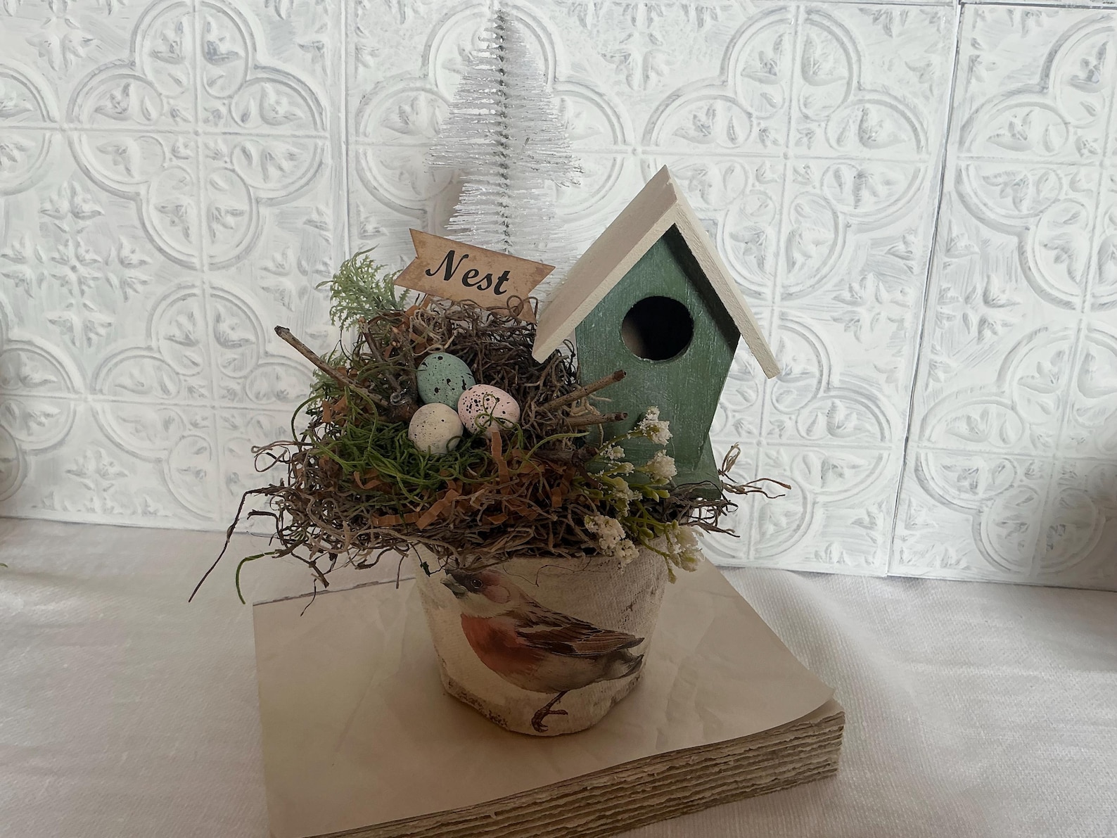 Bird Themed Spring Birds Nest Arrangement in Peat Pots Spring Bird Nest ...