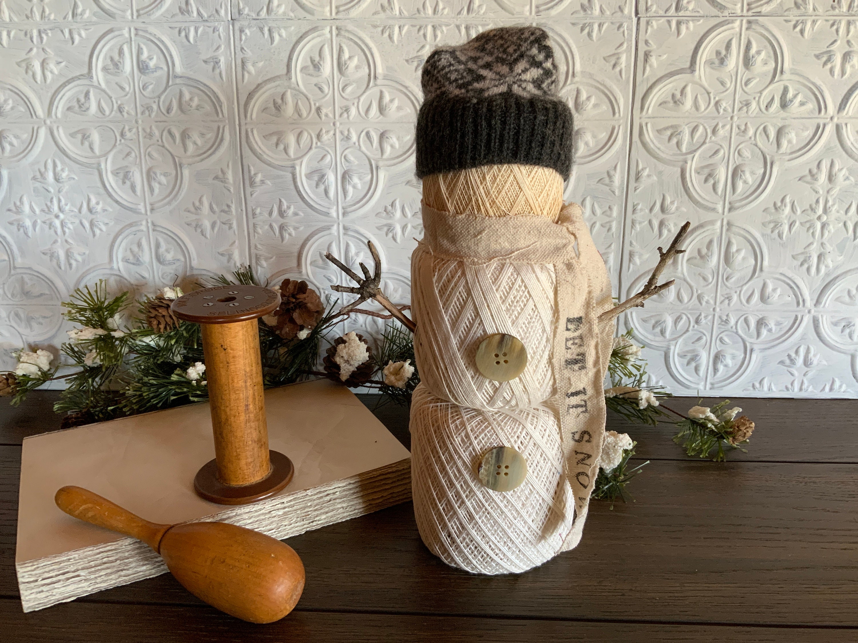 Snowman Crochet Spool, Christmas Decor, Winter Decor, Vintage Crochet ...
