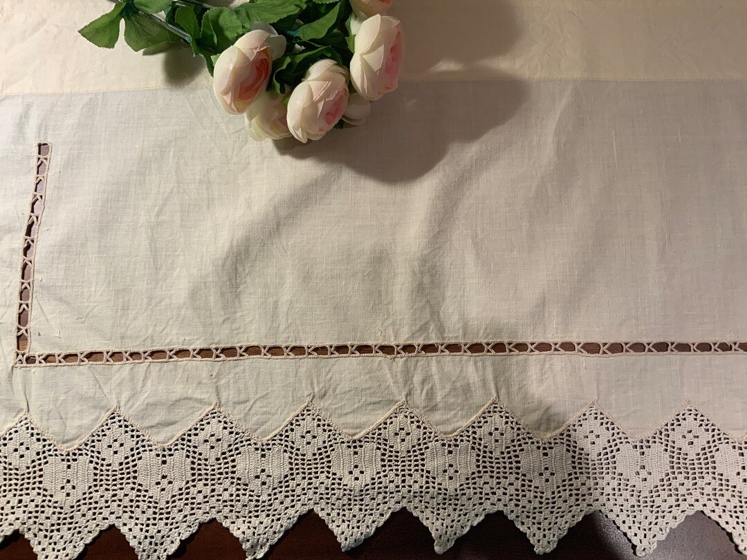 Vintage Ecru Window Valance Hand Crochet Edge Extra Wide, French ...