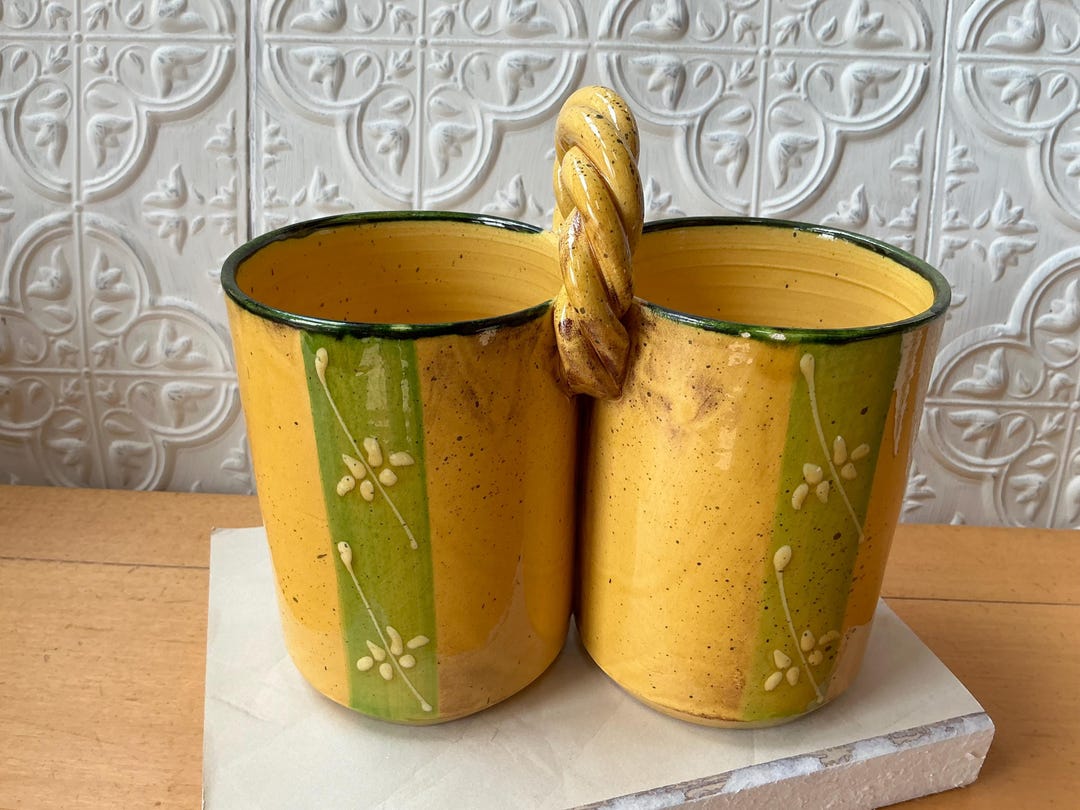 Vintage Handmade French Pottery Utensil Silverware Holder, Plant Vessel ...