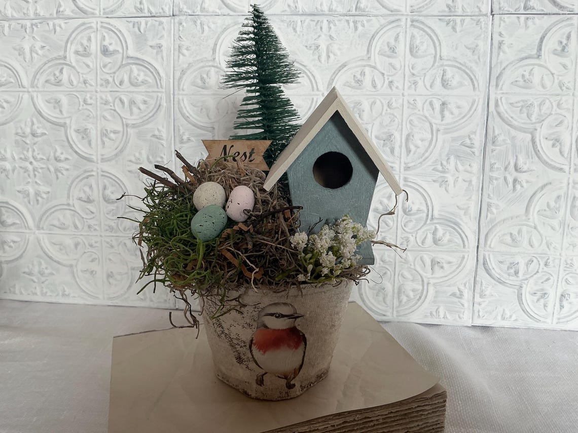 Bird Themed Spring Birds Nest Arrangement in Peat Pots Spring Bird Nest ...