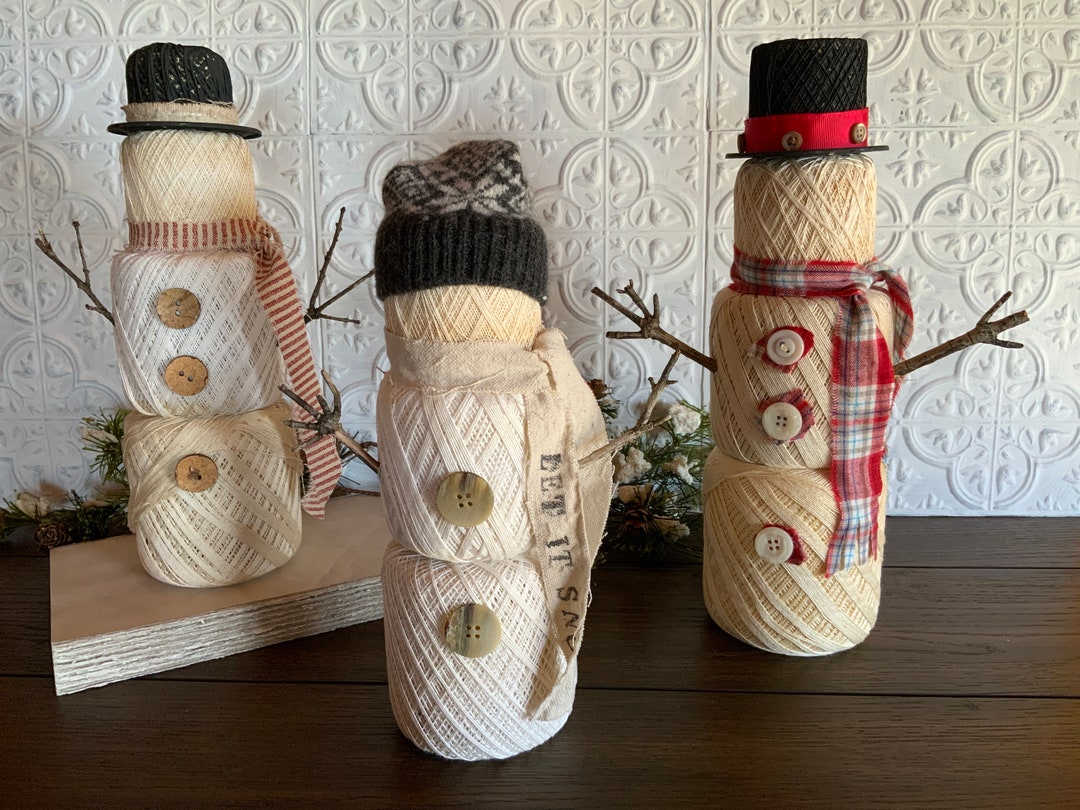 Snowman Crochet Spool, Christmas Decor, Winter Decor, Vintage Crochet ...