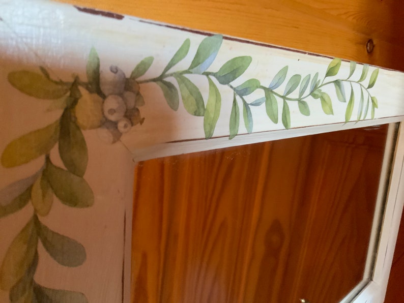Cottage Style Mirror With Brass Hooks, Decorated With Vines, Farmhouse ...