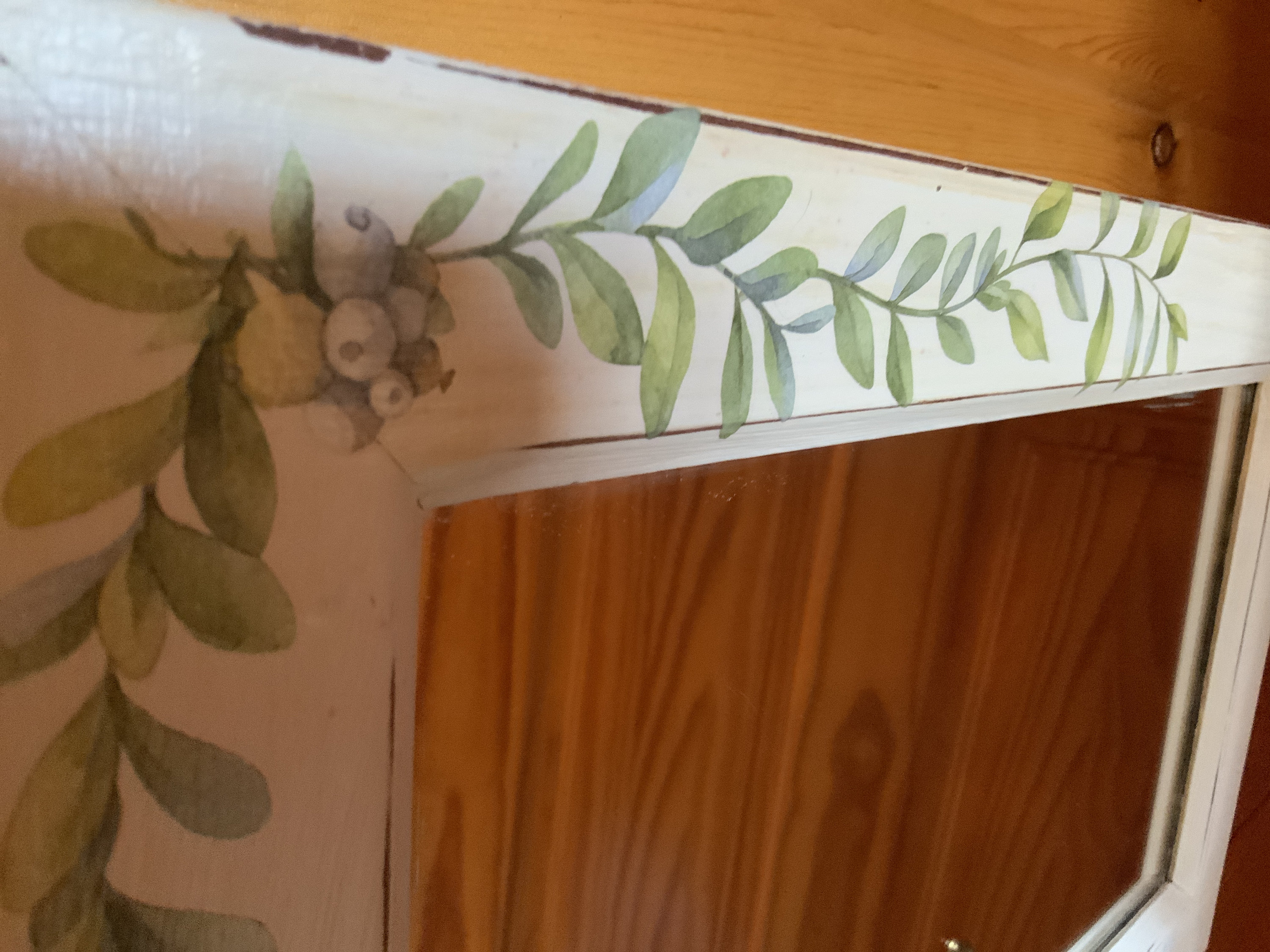 Cottage Style Mirror With Brass Hooks, Decorated With Vines, Farmhouse ...