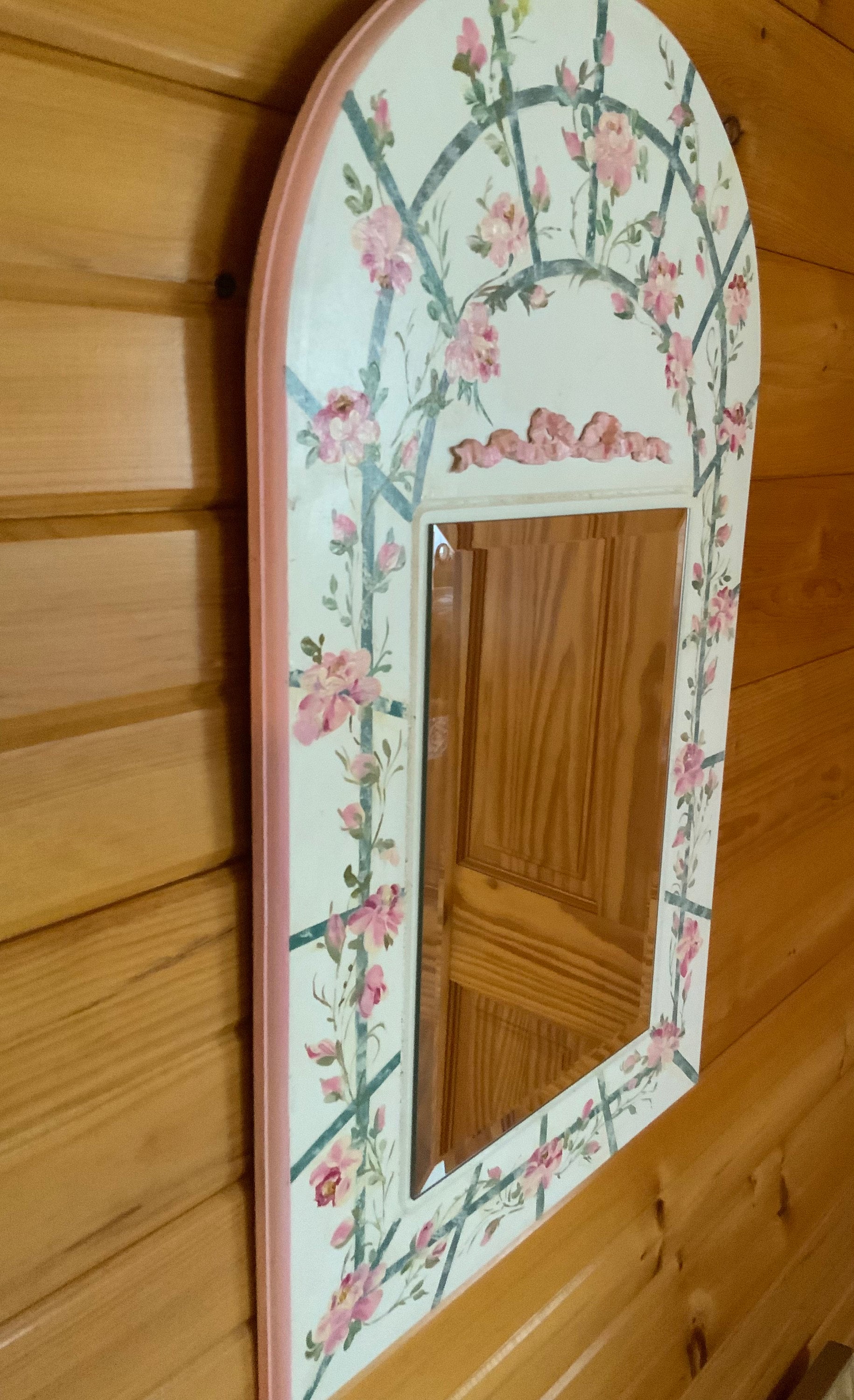 Hand Painted Floral Trellis Mirror, Vintage Beveled Cottage Decor - Etsy