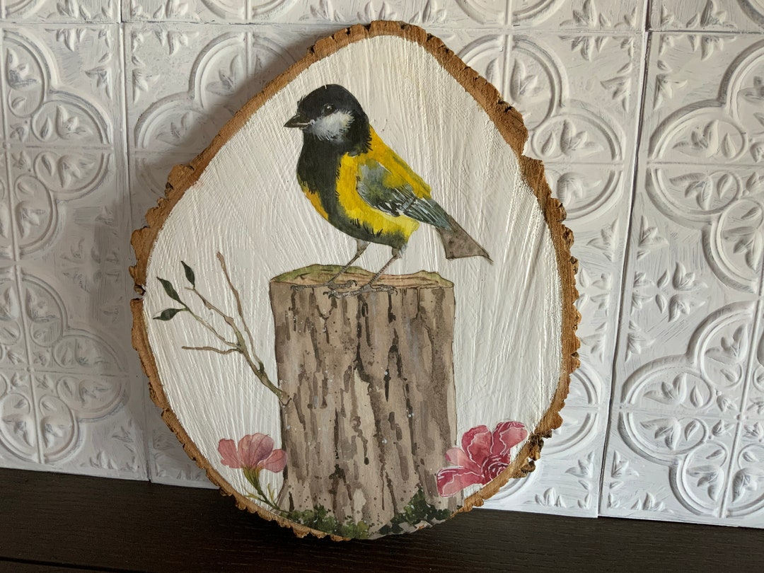 Wood Slice Oriole Bird Wall Art, Handmade Wall Art, Rustic Wall Art ...