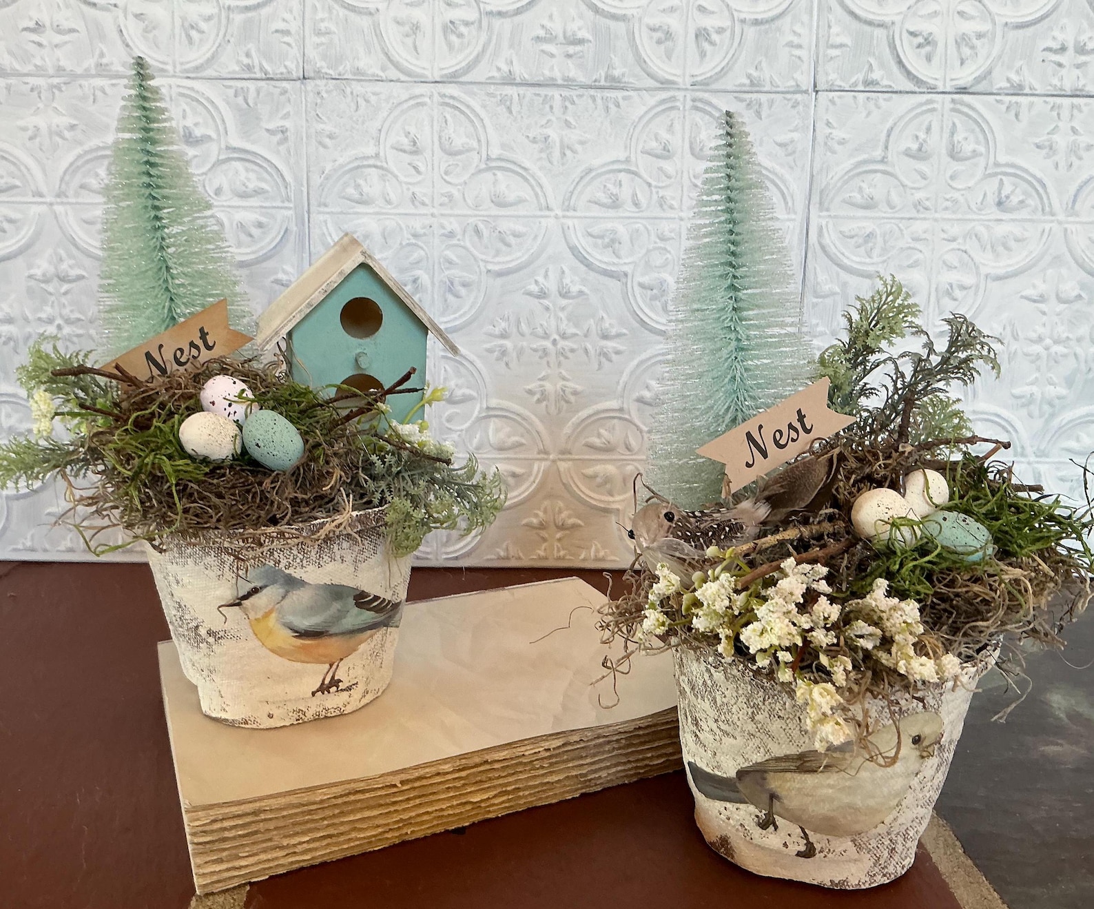Bird Themed Spring Birds Nest Arrangement in Peat Pots Spring Bird Nest ...