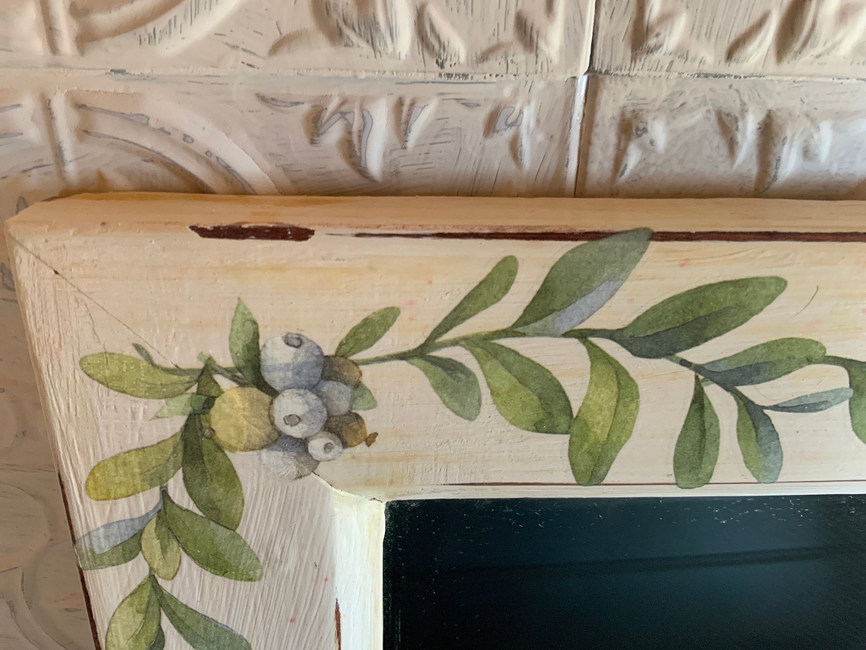 Cottage Style Mirror With Brass Hooks, Decorated With Vines, Farmhouse ...