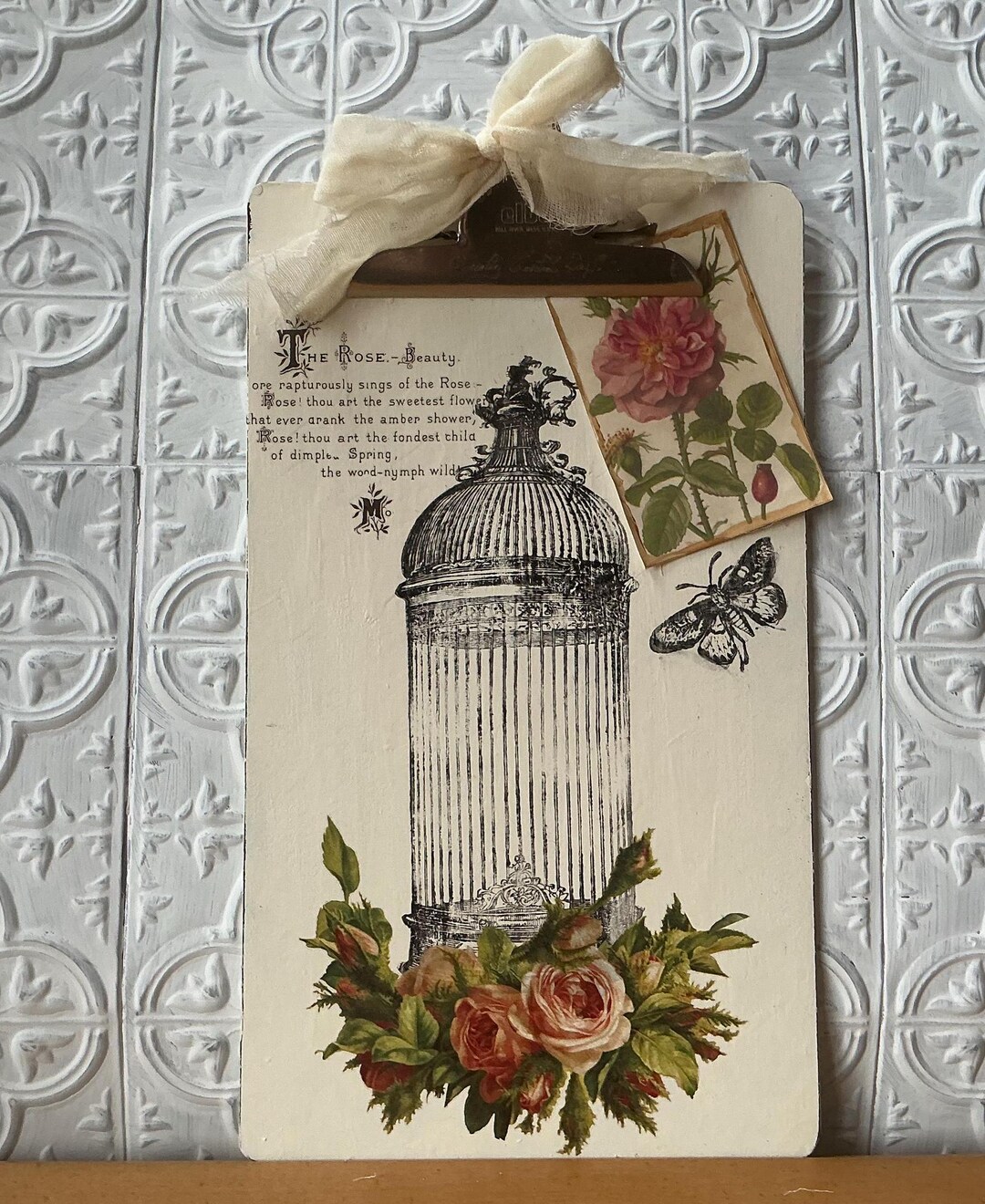 Rose Botanical and Bird Cage Shabby Chic French Country Clipboard ...