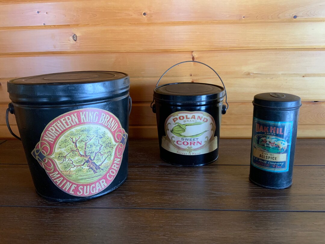 Decorative Vintage Metal Tins With Decoupage Maine Labels Set of 3 ...